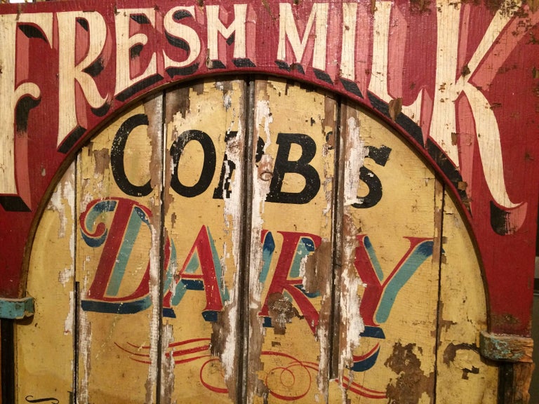Wonderful Vintage Hand-Painted Fresh Milk Sign at 1stDibs