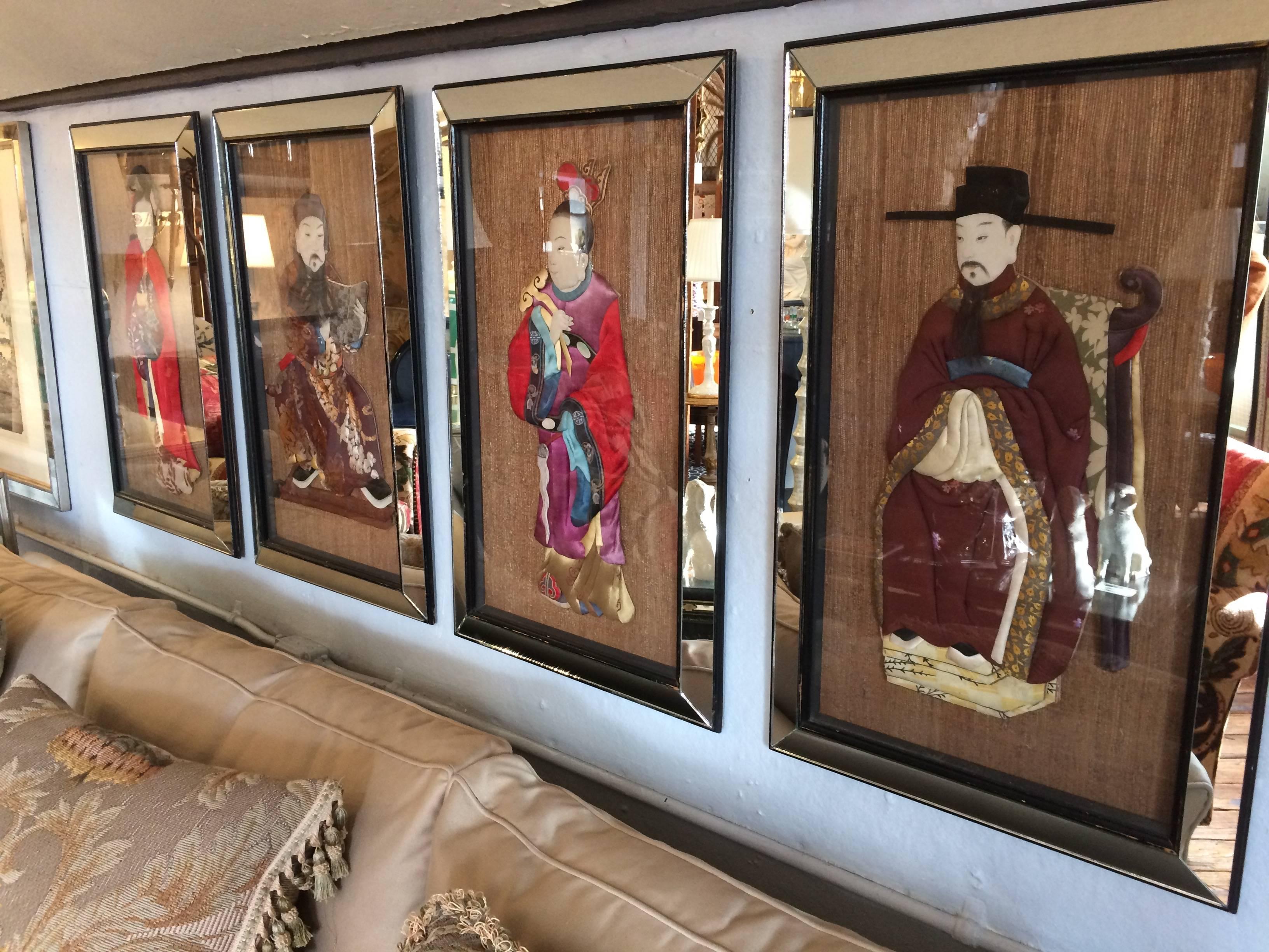 Set of Four Spectacular Quilted Asian Ancestors in Glitzy Mirrored ...