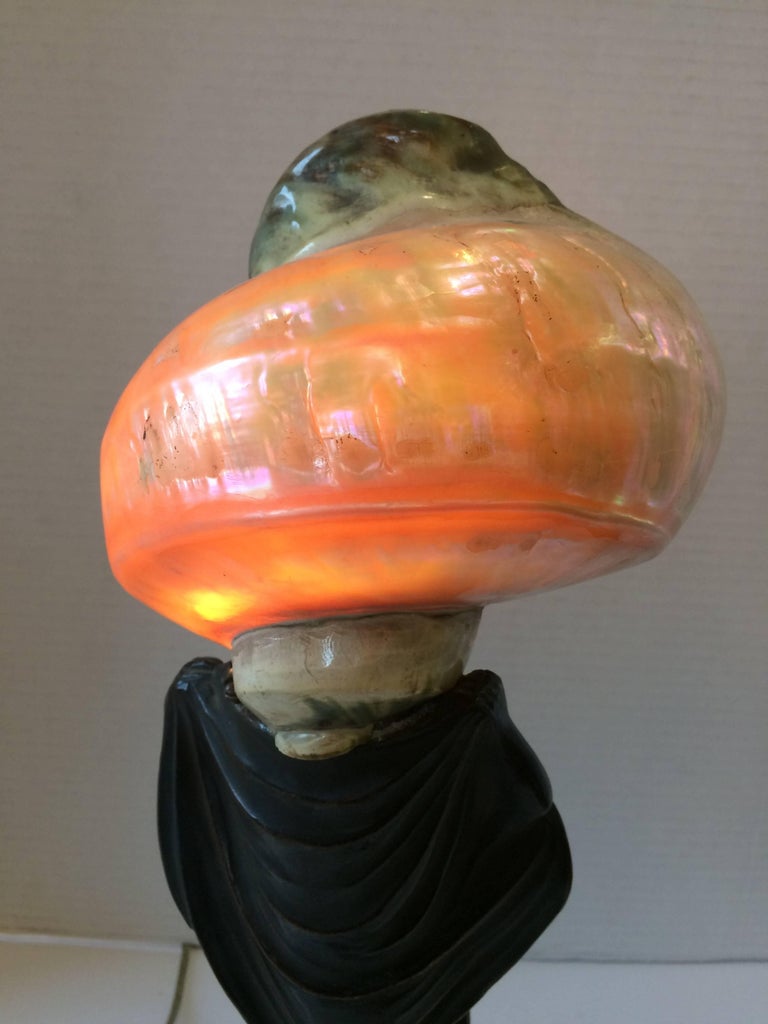 Dazzling Art Deco Bronze and Conch Shell Table Lamp For Sale at 1stDibs