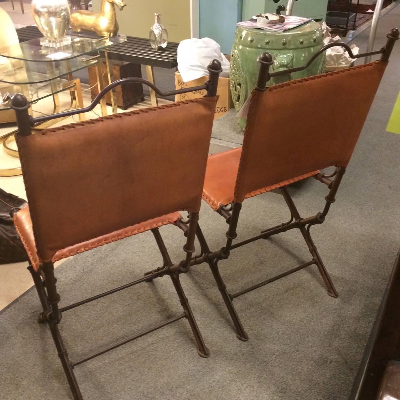 Set of Four Leather Campaign Style Dining Chairs at 1stDibs