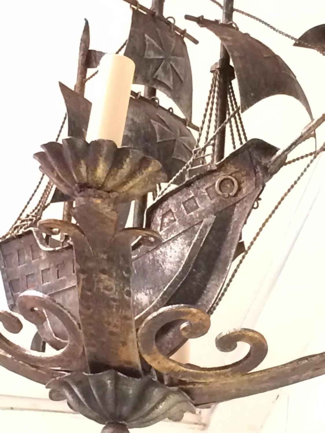 Pair of Nantucket Old World Iron Sailing Ship Chandeliers at 1stdibs
