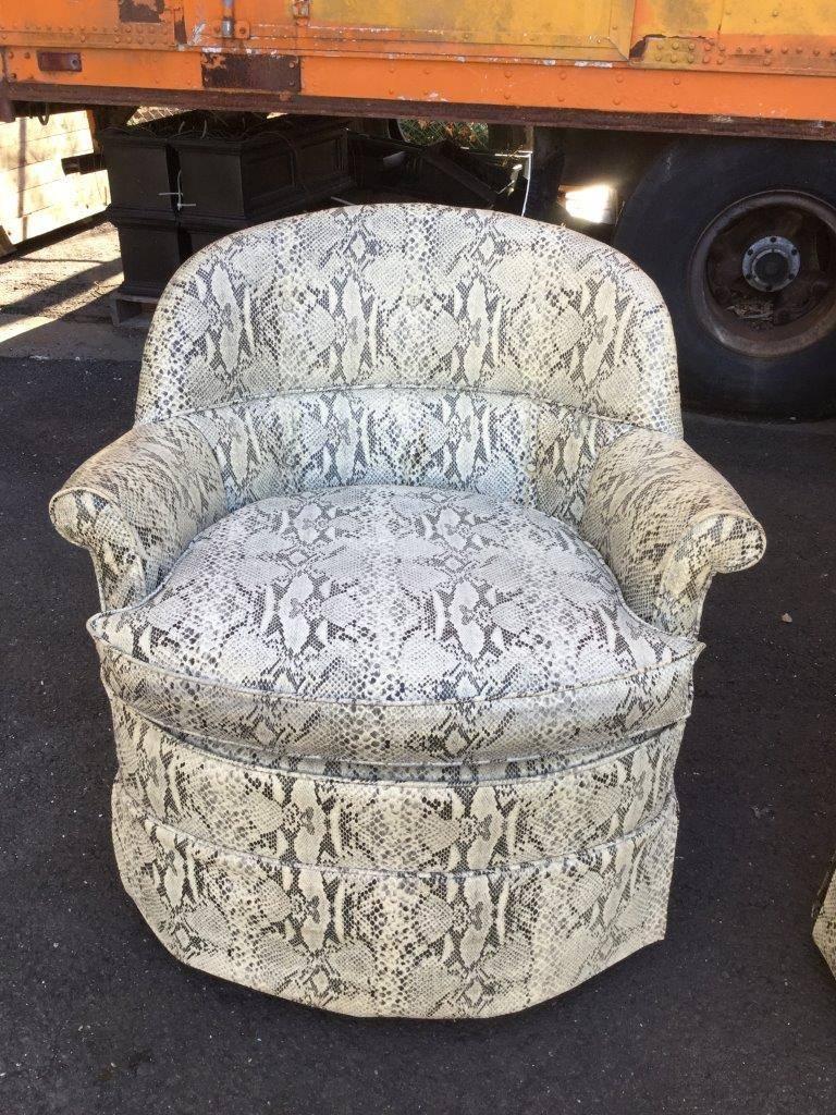 Cool Pair of Faux Snakeskin Swivel French Club Chairs For Sale at 1stdibs