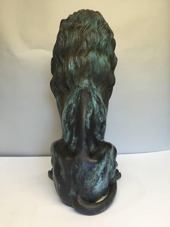 Monumental Pair of Striking Verdigris Bronze Lion Sculptures at 1stDibs