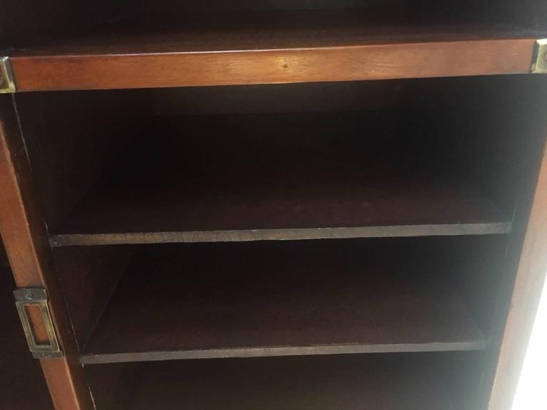 Pair of Theodore Alexander Campaign Style Leather Wrapped Bookshelves ...