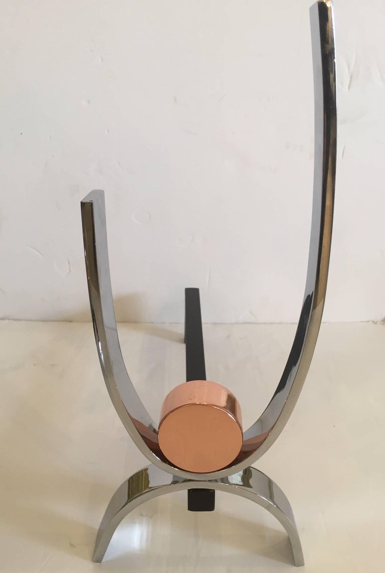 Artisan Made Mid-Century Modern Copper and Iron Andirons at 1stDibs