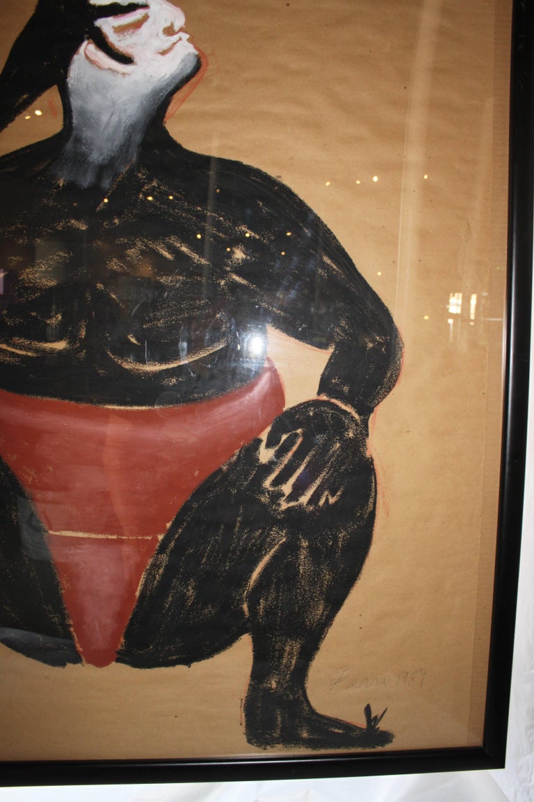 Framed Painting of a Sumo Wrestler For Sale at 1stDibs