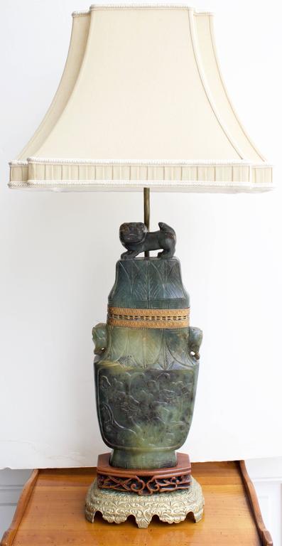 Chinese Carved Jade Vessel Fitted as a Lamp at 1stDibs