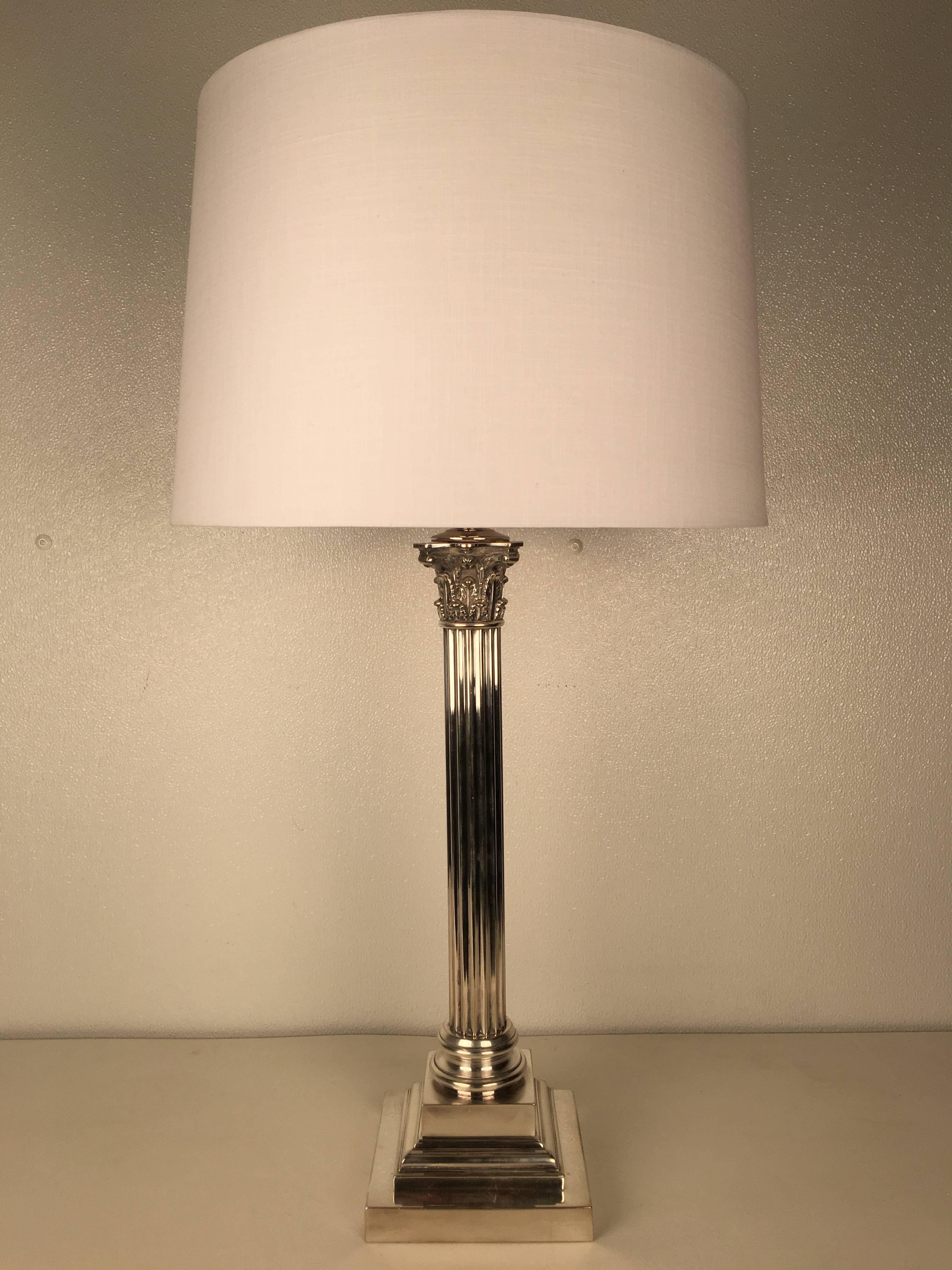 Elkington Silver Plate Column Table Lamp at 1stDibs