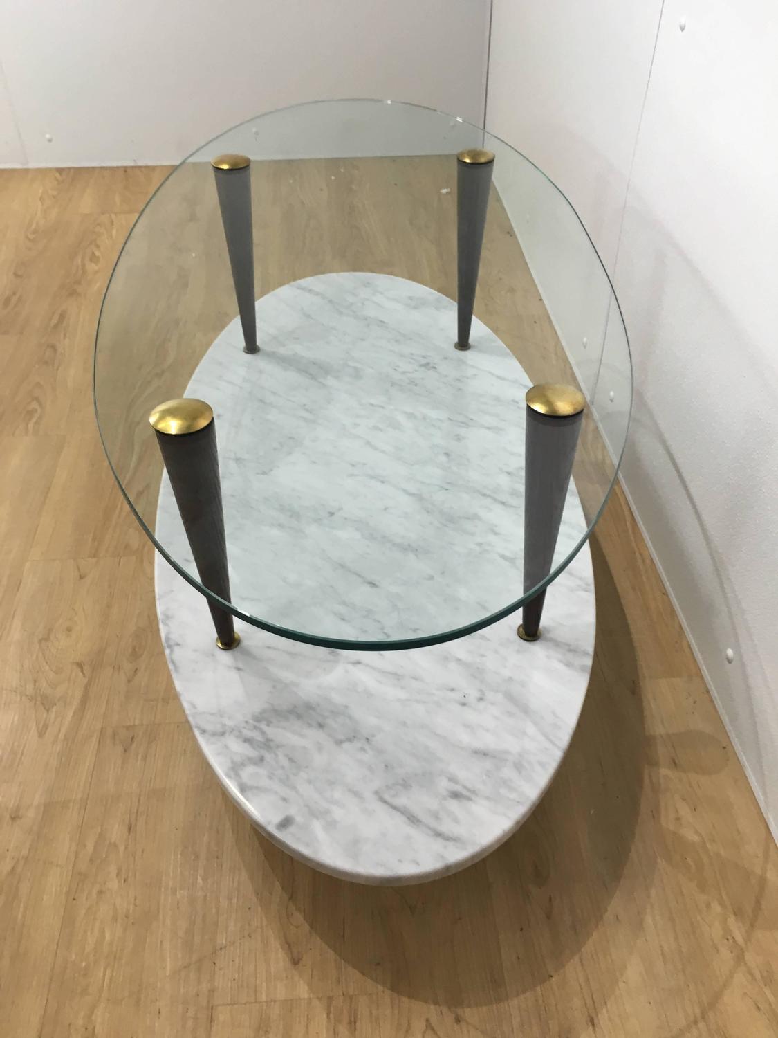 Italian Two-Tier Marble and Glass Cocktail Table For Sale at 1stdibs