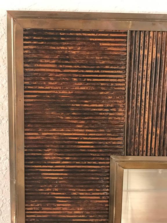 Bronze and Lacquered Bamboo Motif Mirror For Sale at 1stDibs