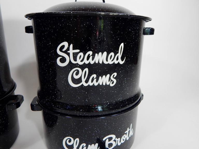 Pair of Black Enamel Vintage Clam Steamer Pots at 1stDibs