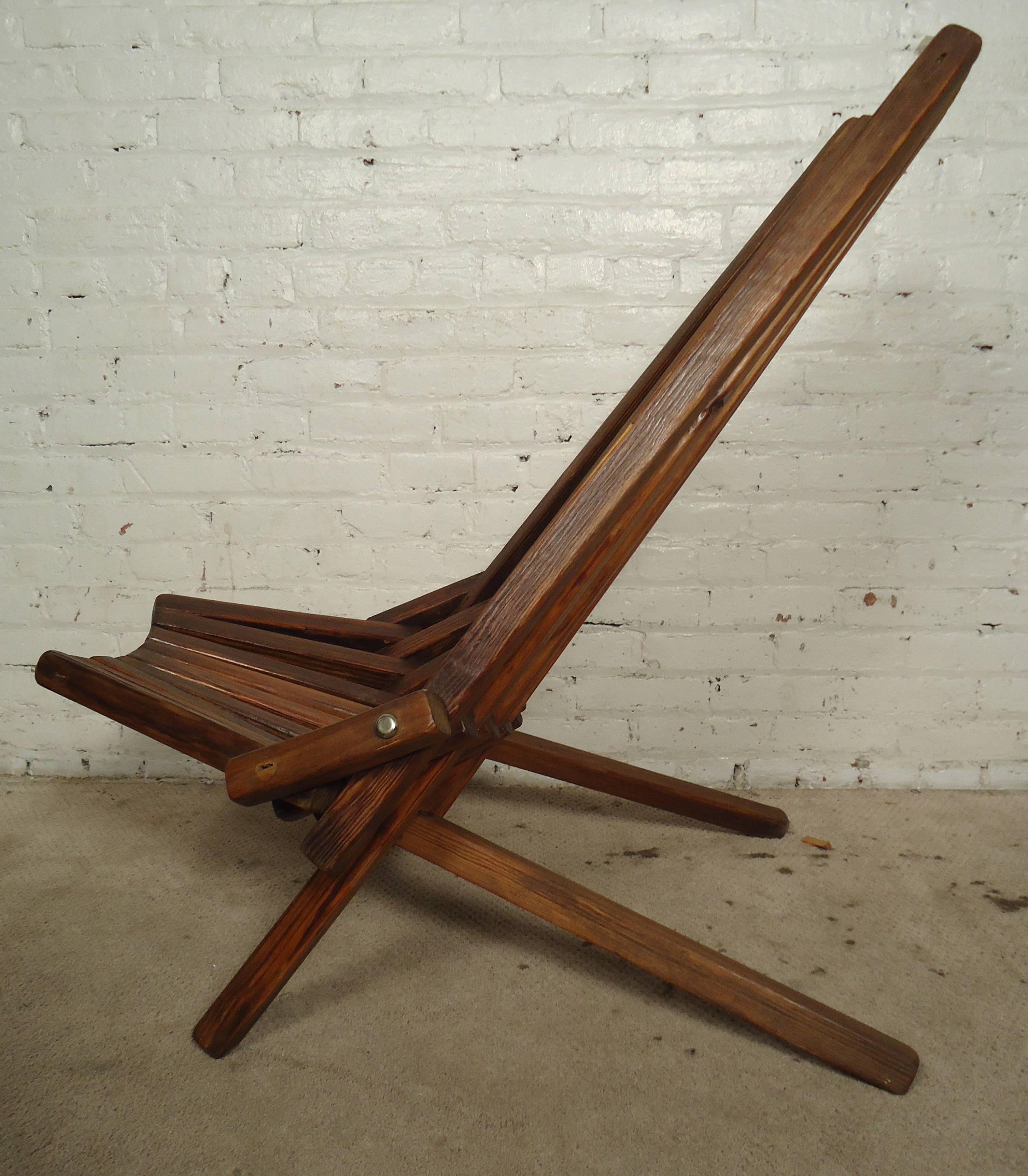 Attractive Mid-Century Folding Slat Chair For Sale at 1stDibs | wooden ...