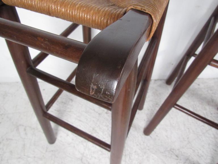 Unique Vintage Set of Rush Seat Bar Stools in the Style of Charlotte ...