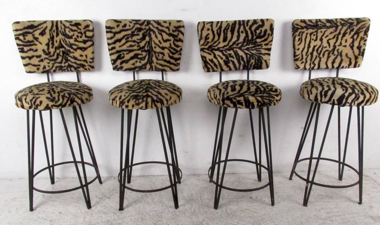 Four Mid-Century Leopard Print Stools at 1stDibs