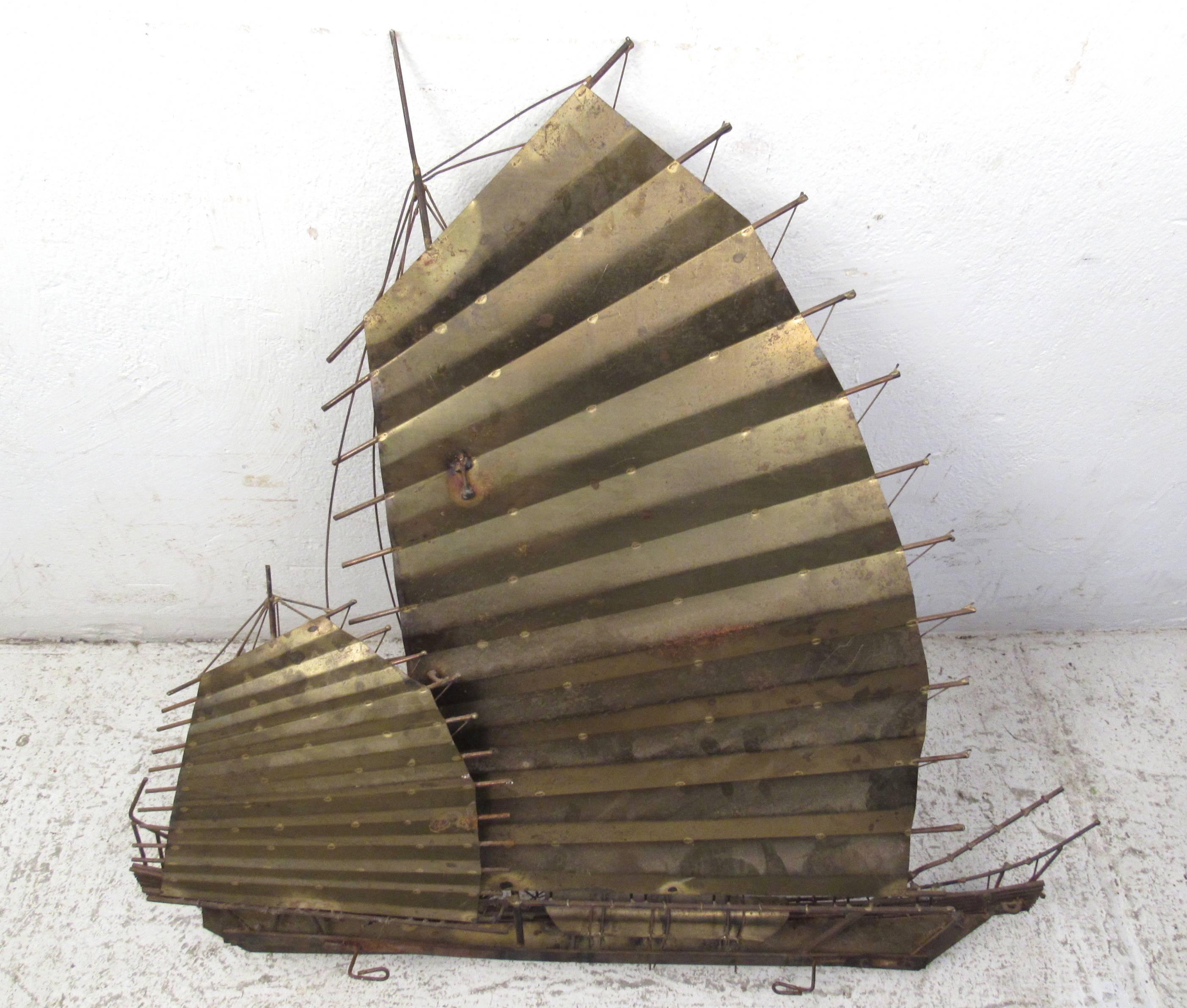 Vintage Wall Sculpture of Chinese Junk Boat Signed C. Jere For Sale at ...