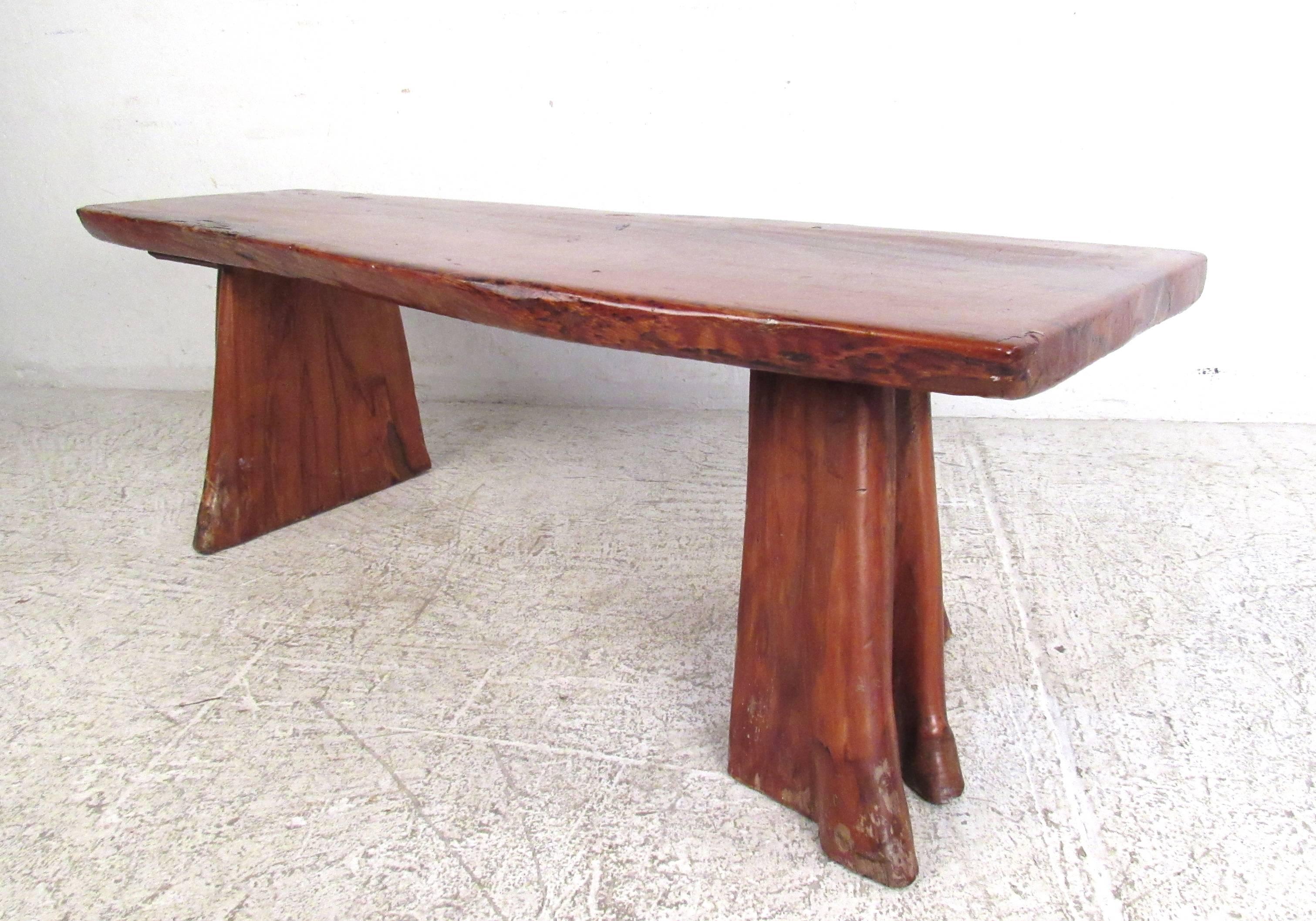 Vintage Live Edge Tree Slab Coffee Table For Sale at 1stDibs
