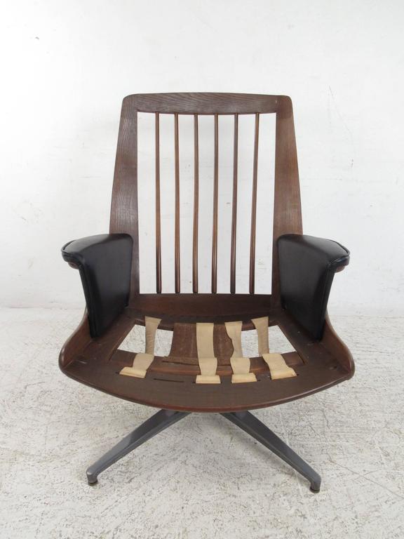 Heywood-Wakefield Swivel Lounge Chair with Ottoman at 1stDibs