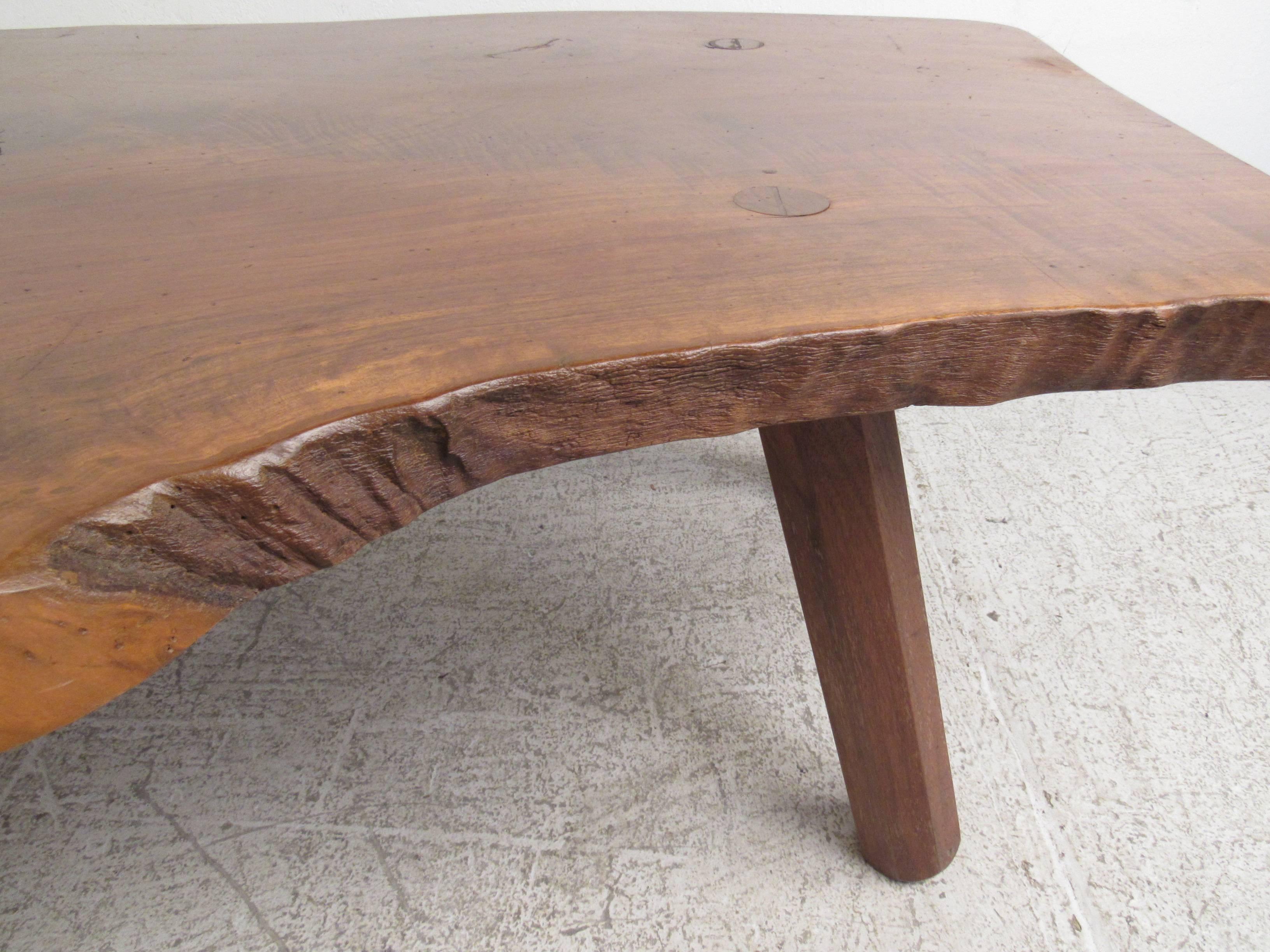 Vintage Rustic Tree Slab Free Edge Coffee Table For Sale at 1stDibs