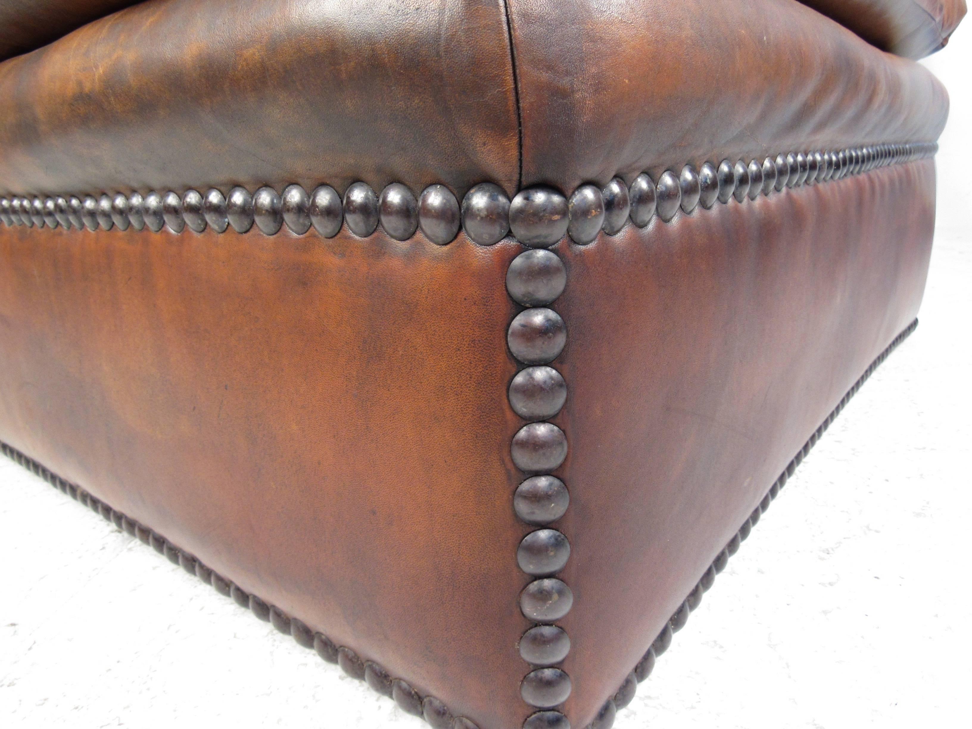 Mid-Century Style Leather Ottoman with Brass Studs at 1stDibs | leather ...