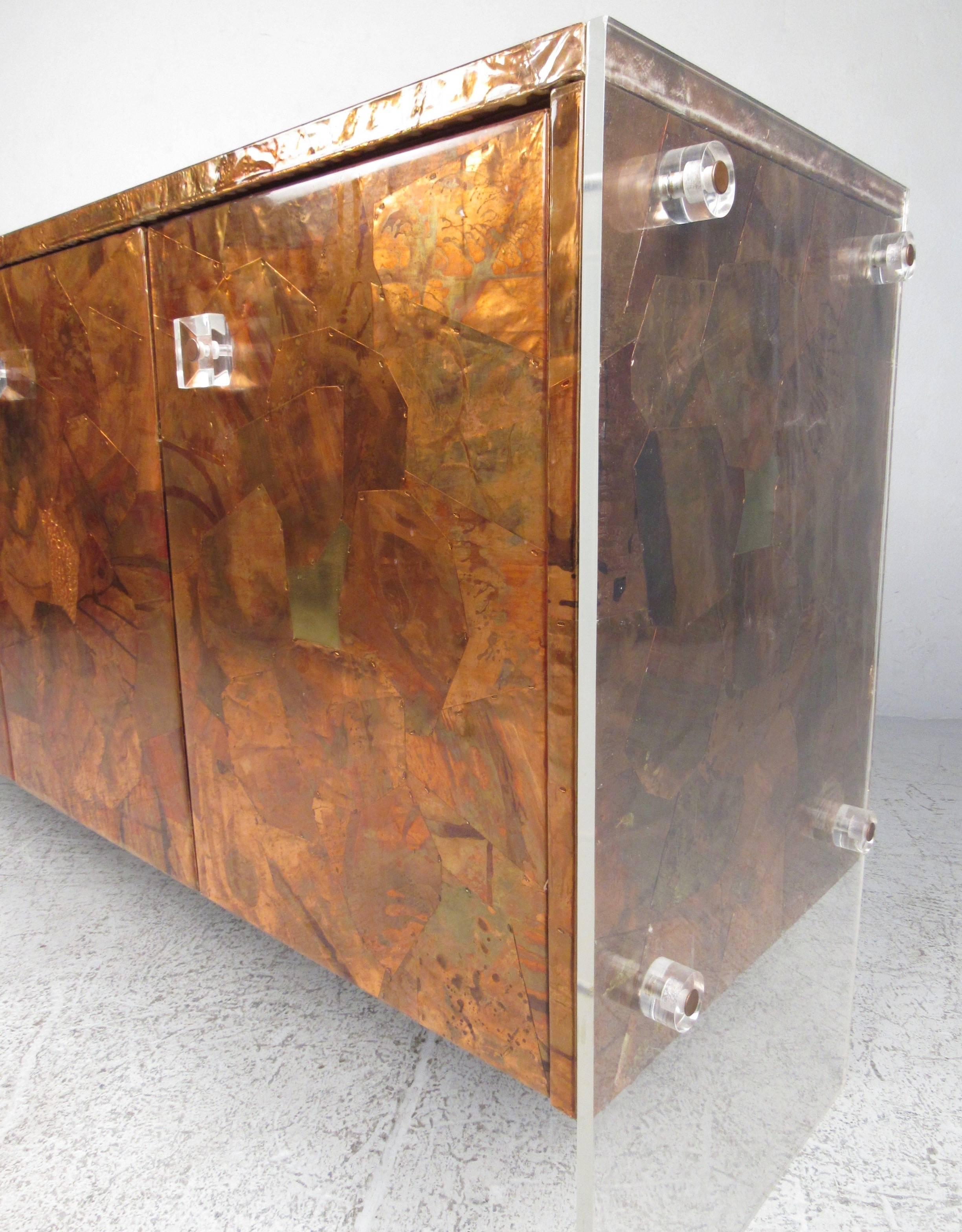 Patchwork Copper and Lucite Sideboard in the Style of Milo Baughman For ...