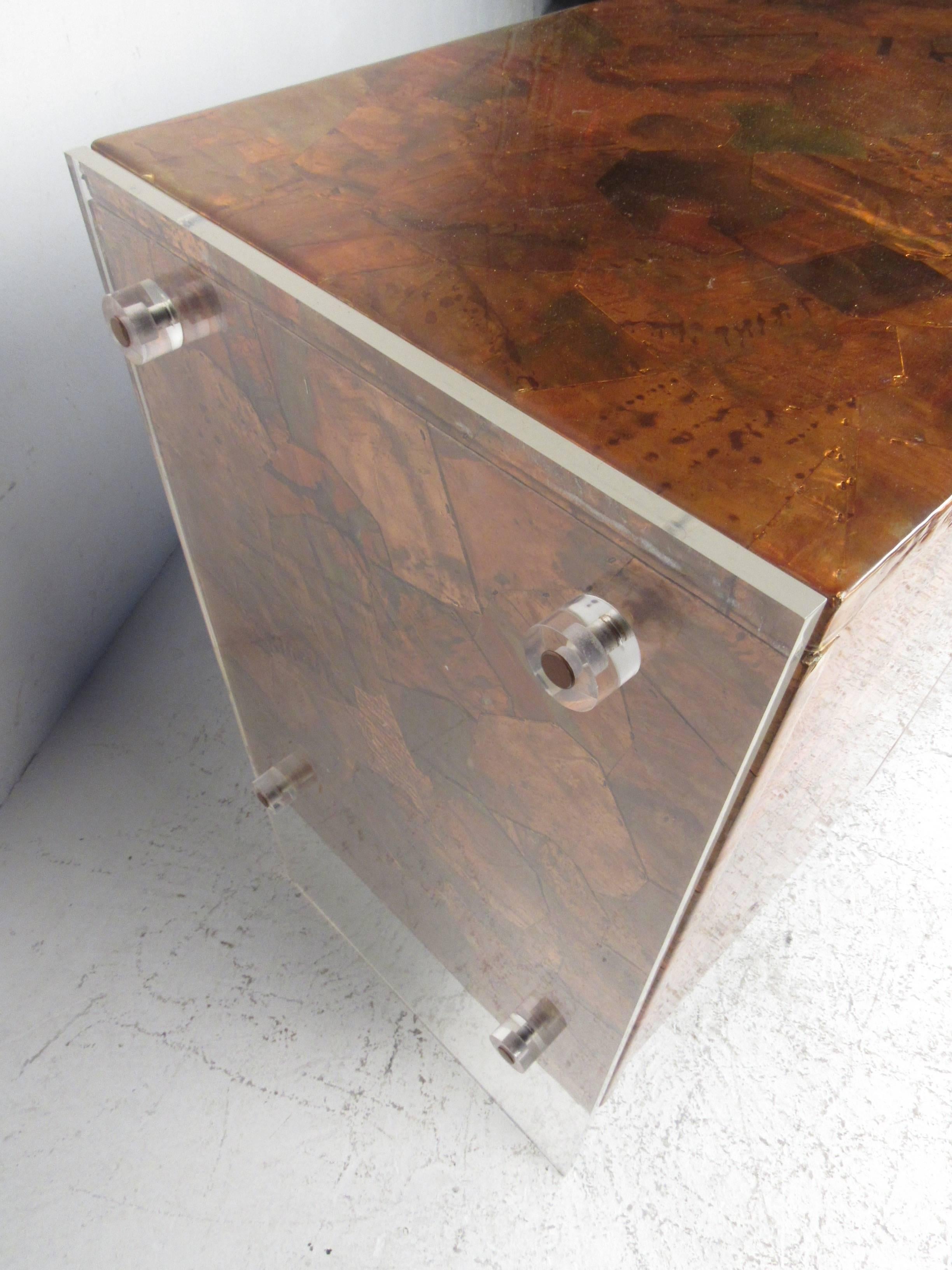 Patchwork Copper and Lucite Sideboard in the Style of Milo Baughman For ...