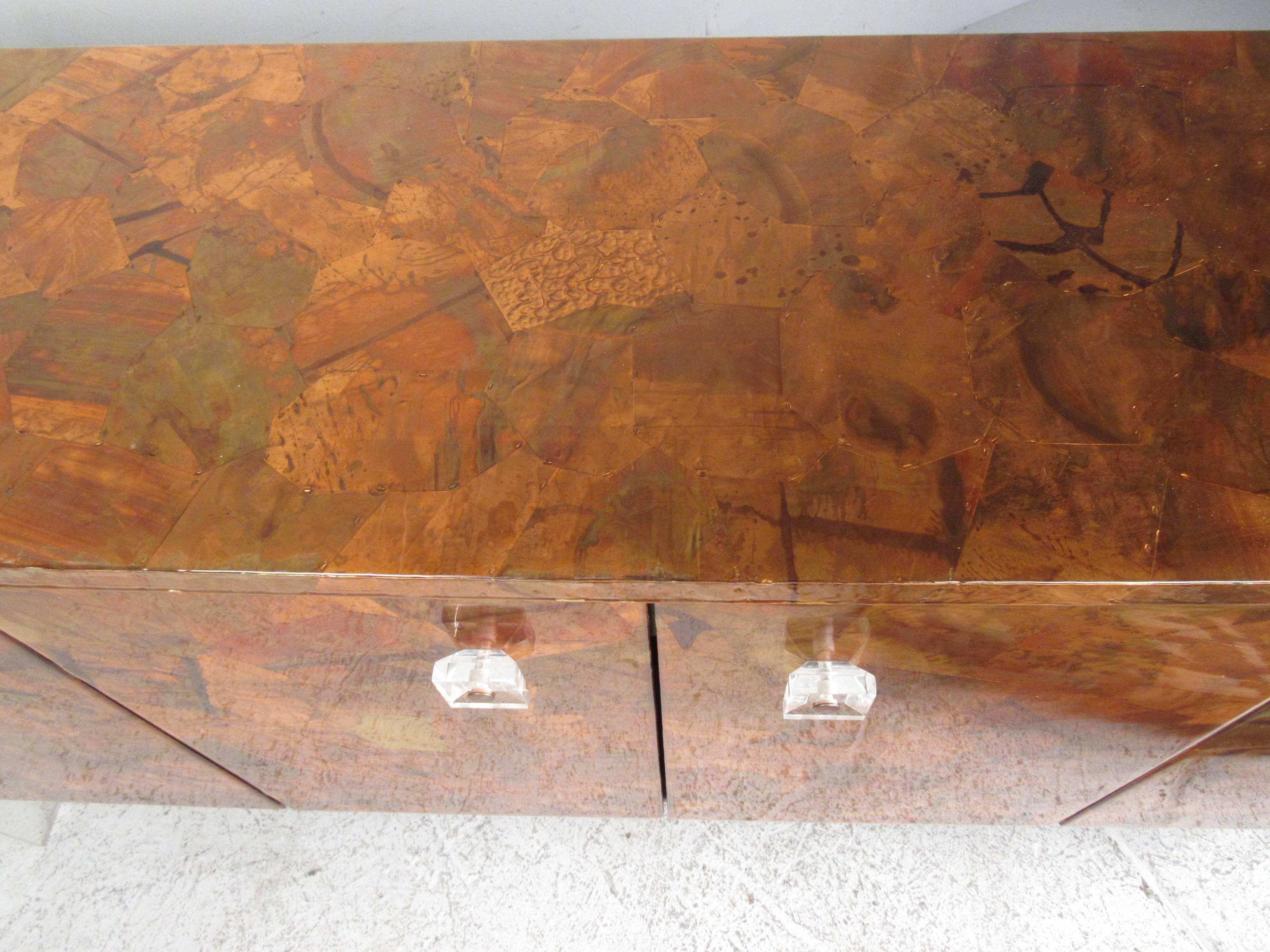 Patchwork Copper and Lucite Sideboard in the Style of Milo Baughman For ...