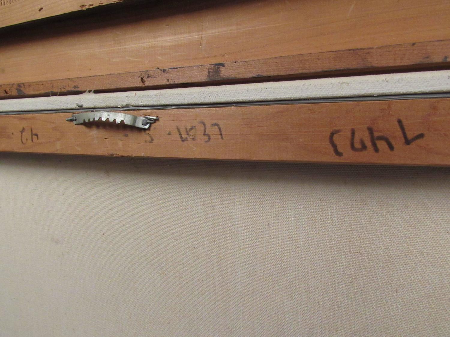 Mid-Century Modern Acrylic Painting with Faux Leather Frame, Signed ...