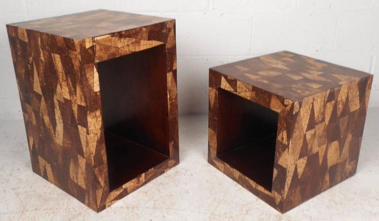 Mid-Century Modern Augousti Style Coconut Shell Inlay End Tables For ...
