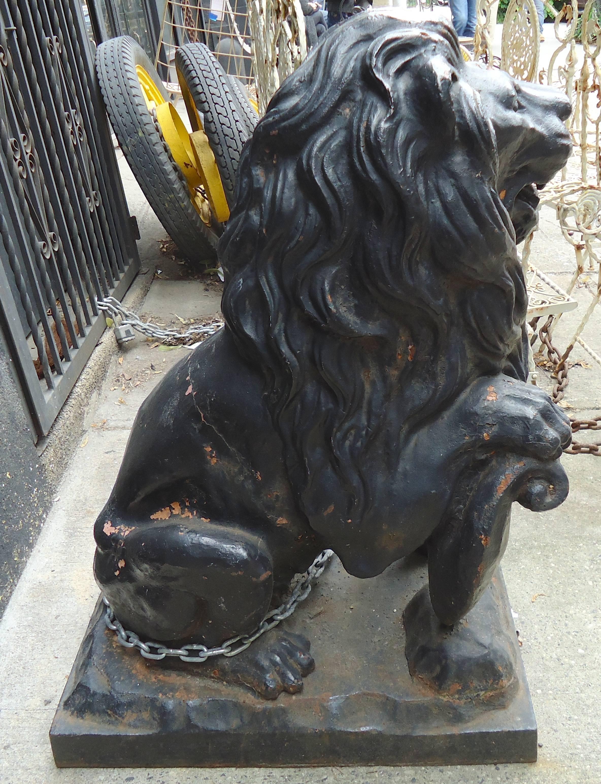 Pair of Cast Iron Lions For Sale at 1stDibs | antique cast iron lion ...