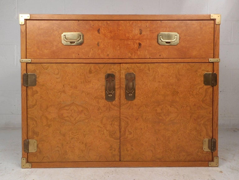 Mid-Century Modern Burl Campaign Chest For Sale at 1stDibs