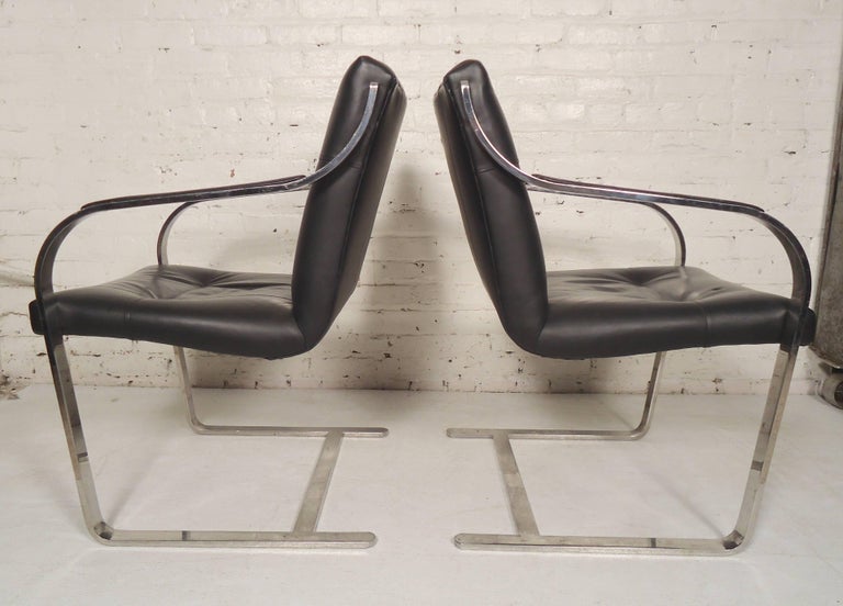 Sleek Midcentury Leather Chrome Chairs For Sale at 1stDibs