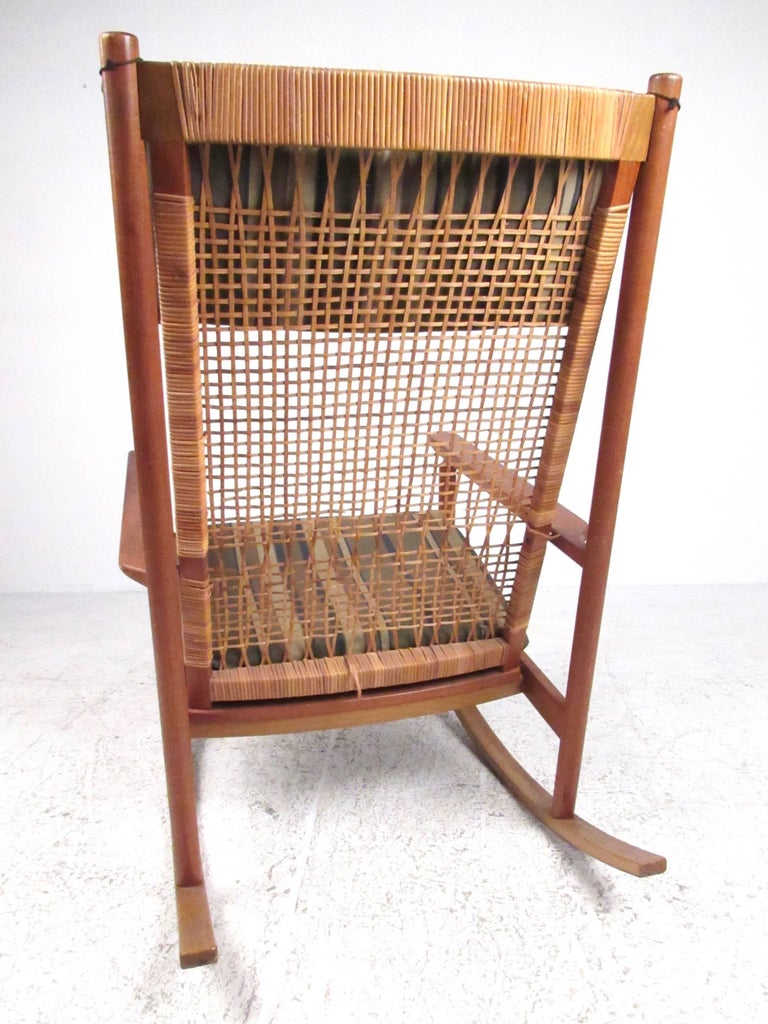 Scandinavian Modern Teak and Cane Rocking Chair by Hans Olsen For Sale ...