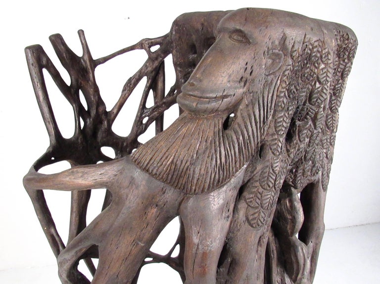Unique Tribal Style Hand-Carved Tree Trunk Sculpture For Sale at 1stDibs