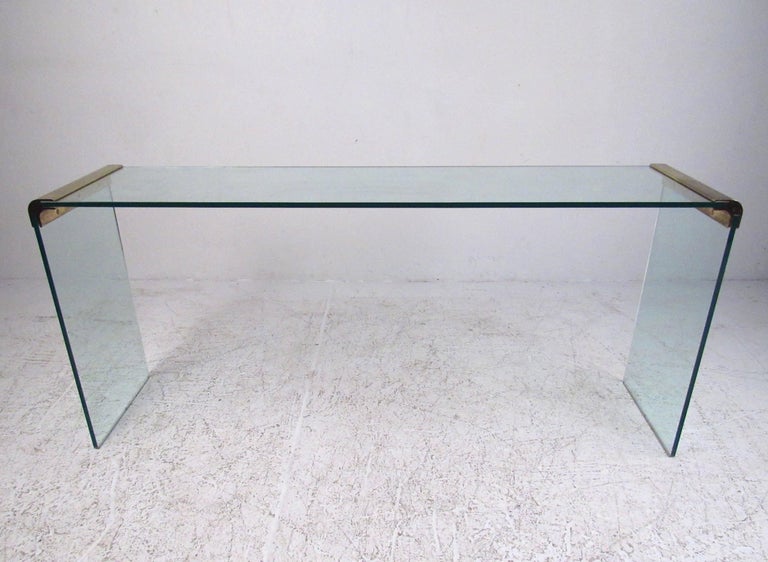 Pace Collection Waterfall Console Table in Glass and Brass at 1stDibs