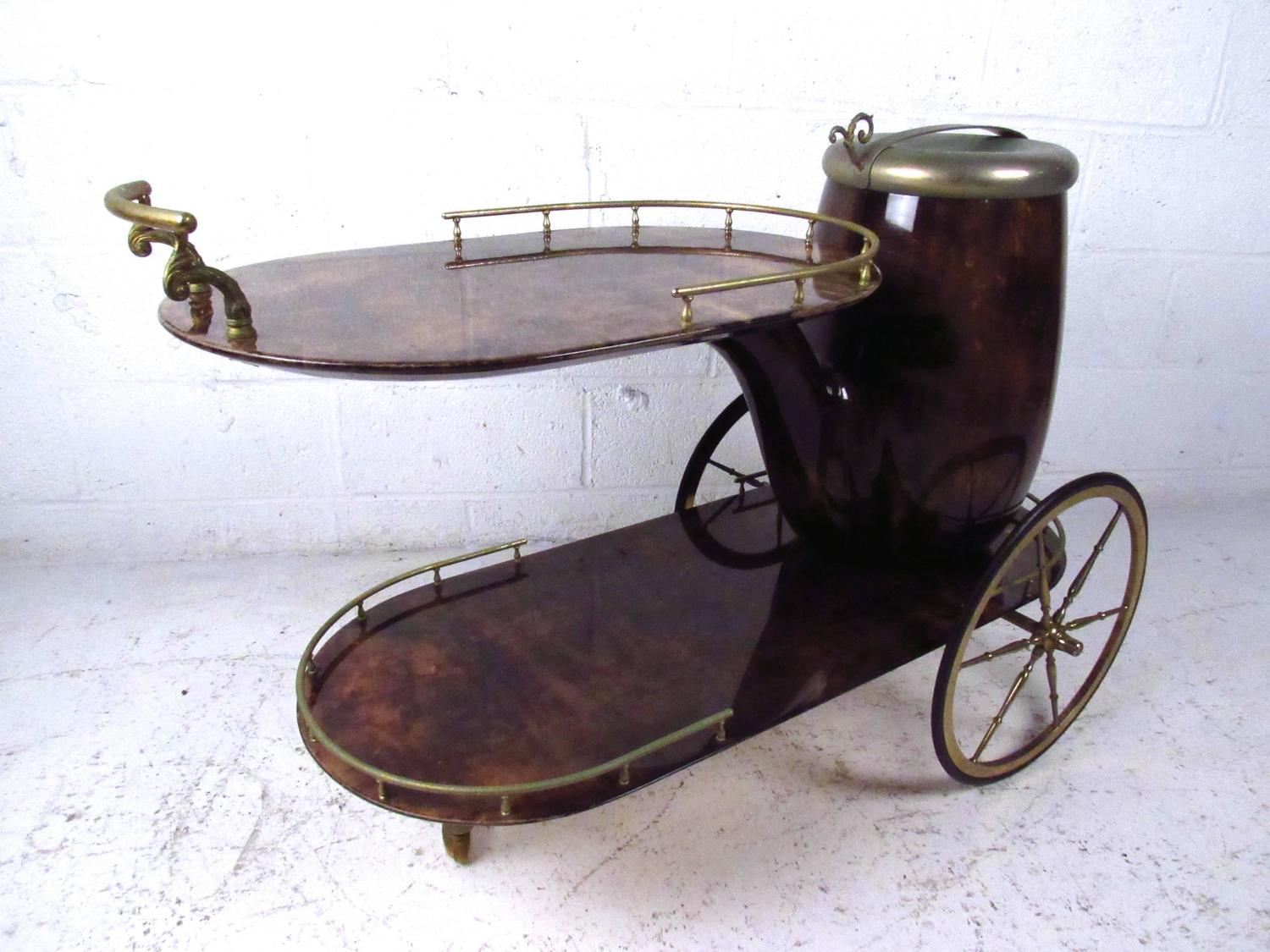 Unique Midcentury Italian Goatskin "Pipe" Bar Cart by Aldo Tura For ...