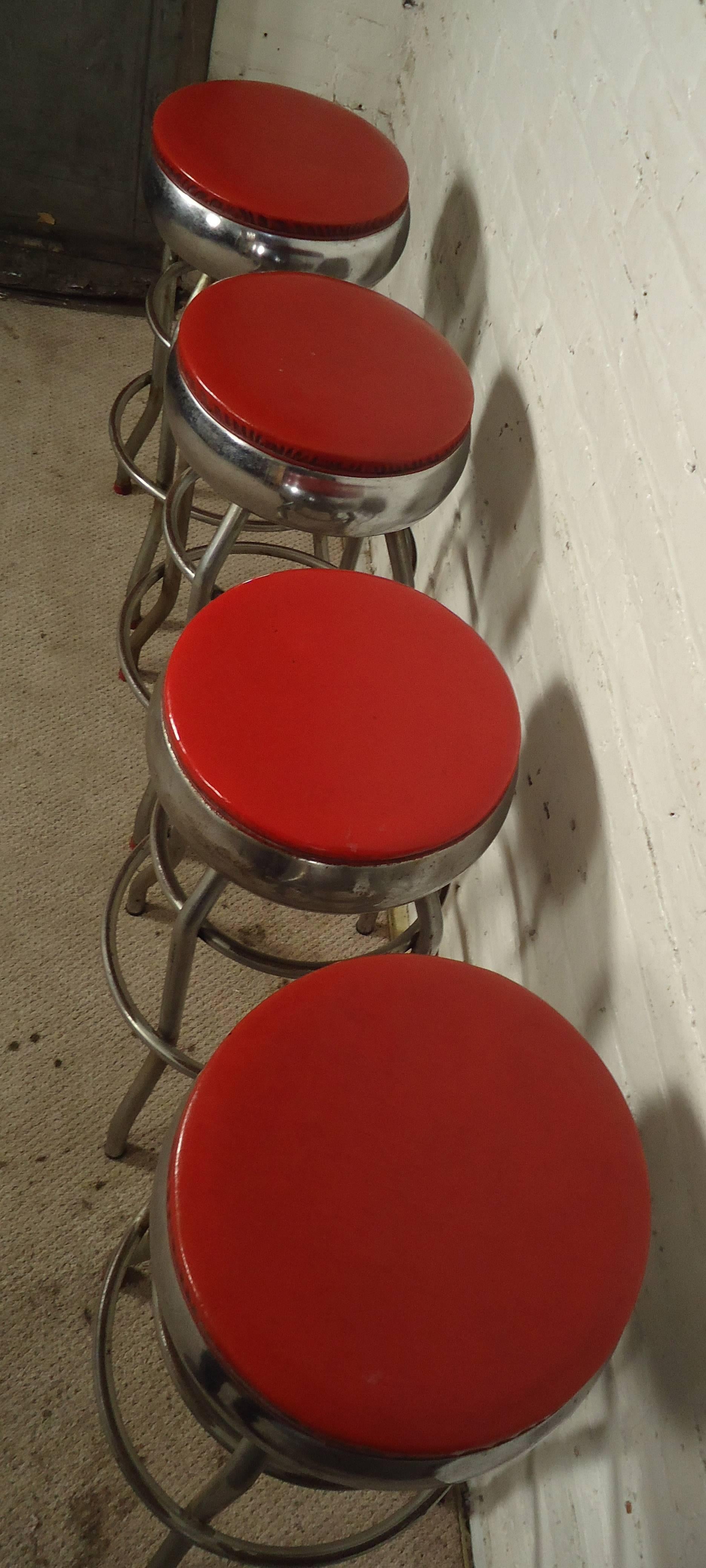 Four Midcentury Chrome and Vinyl Bar Stools at 1stDibs