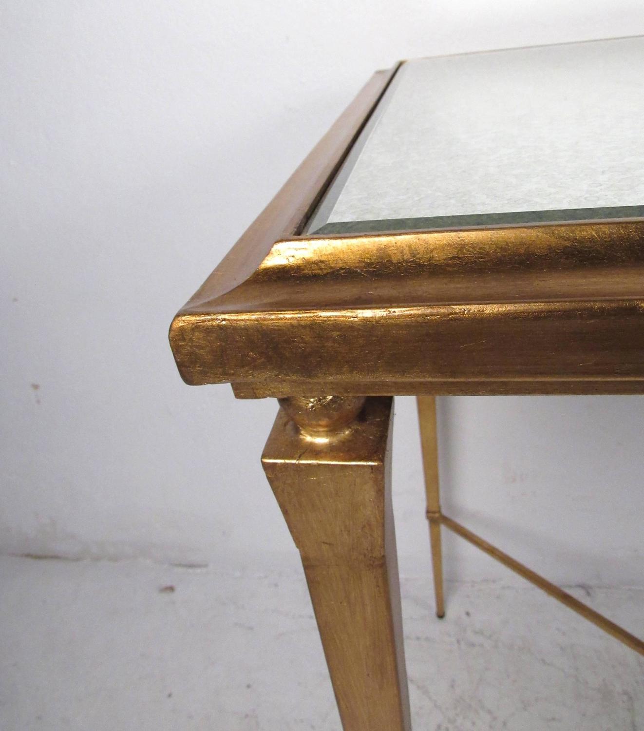 Mid-Century Gold Leaf Style Mirrored Console Table at 1stdibs