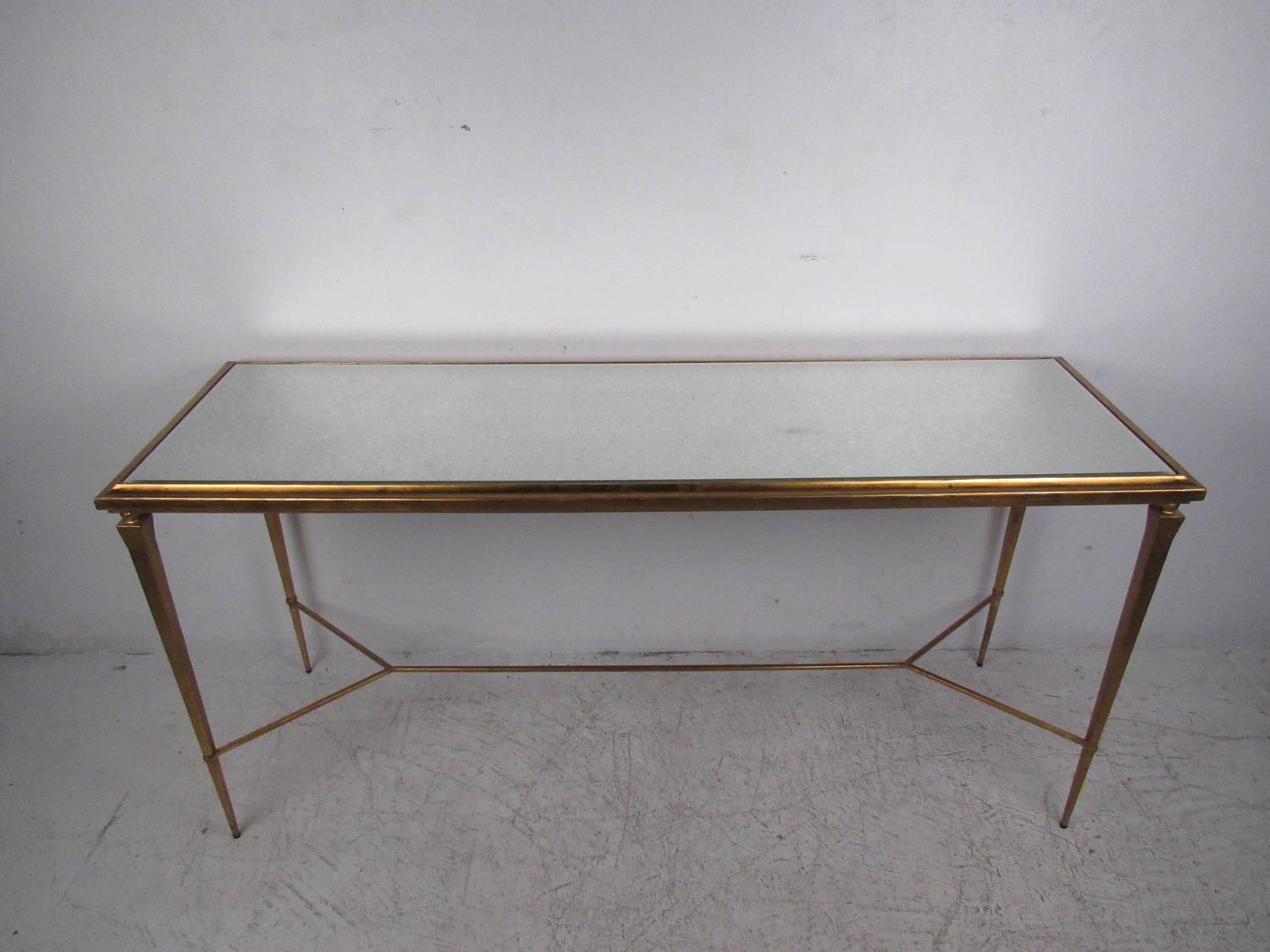 Mid-Century Gold Leaf Style Mirrored Console Table at 1stdibs