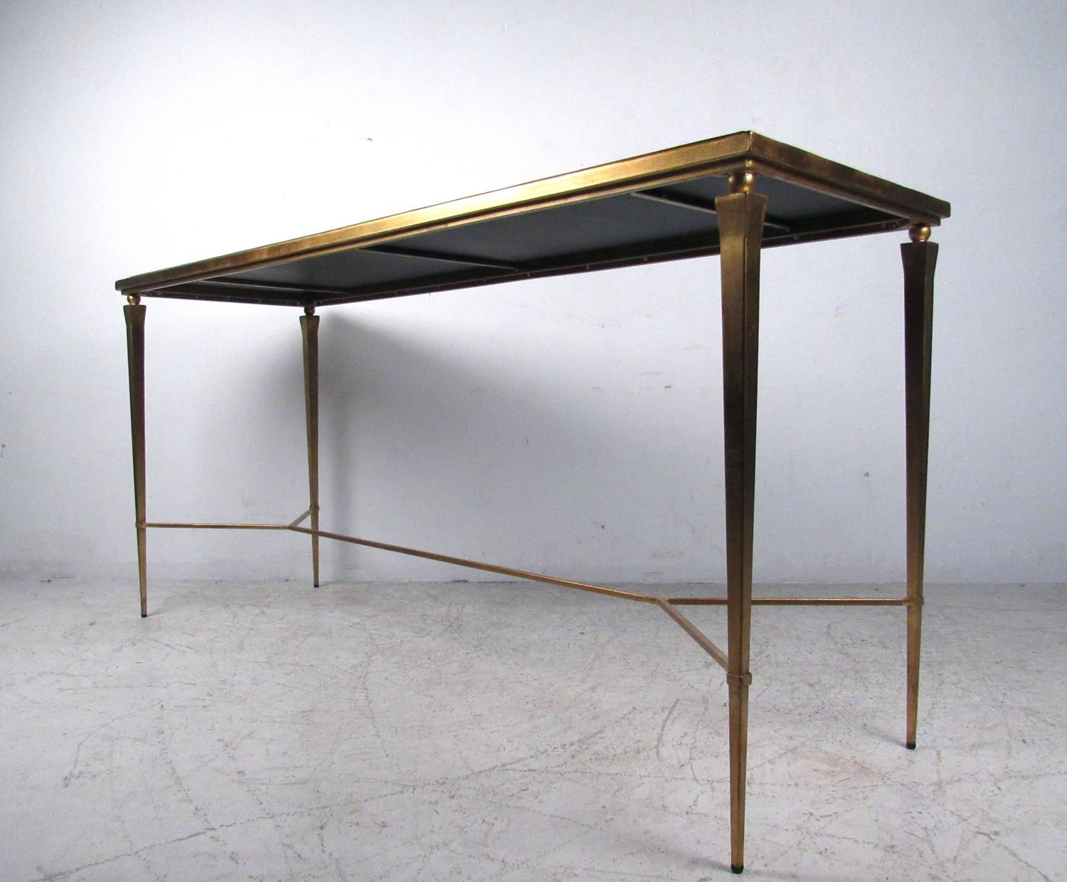 Mid-Century Gold Leaf Style Mirrored Console Table at 1stdibs