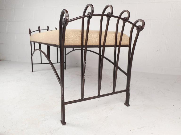 Vintage Wrought Iron Upholstered Bench at 1stDibs