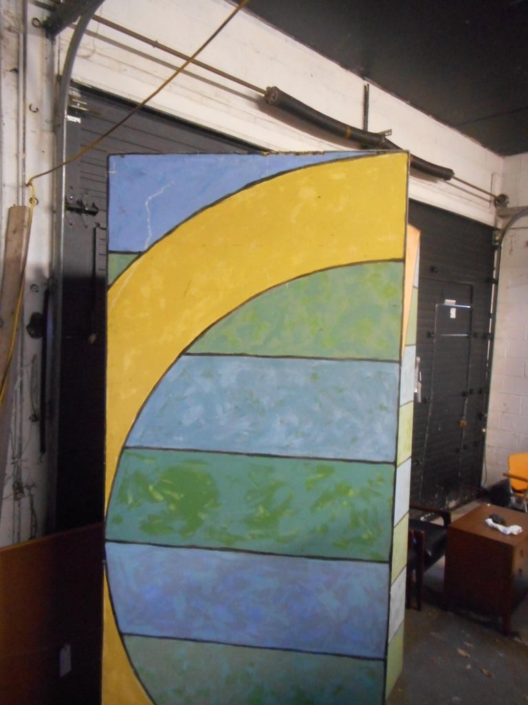 Large Mid-Century Modern Painted Room Divider Three Panel Screen at 1stDibs
