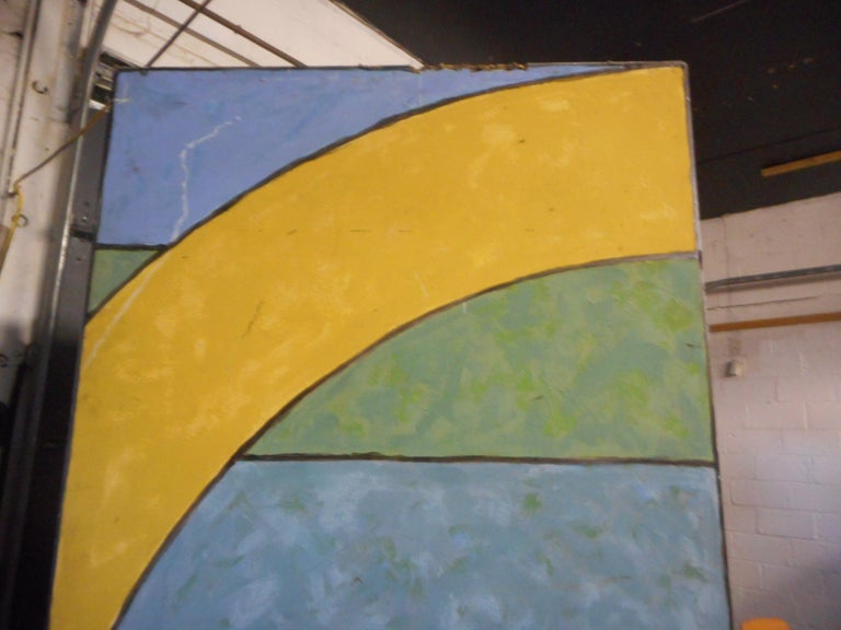 Large Mid-Century Modern Painted Room Divider Three Panel Screen at 1stDibs