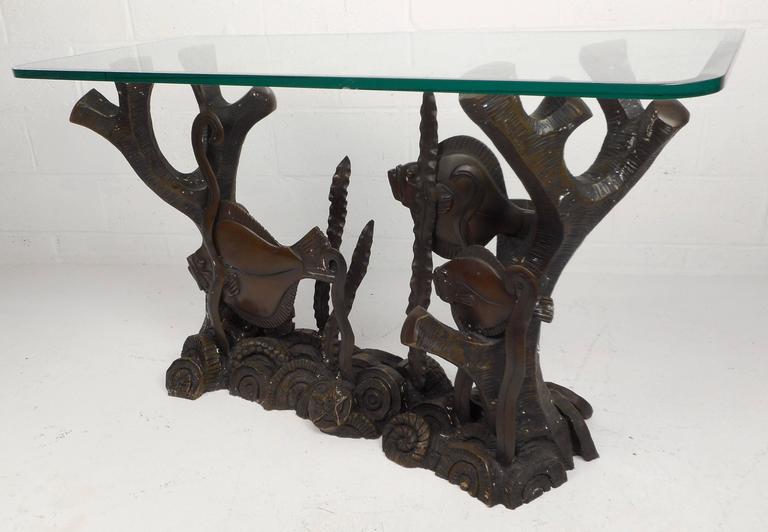 Vintage Bronze and Glass Top Console Table For Sale at 1stDibs