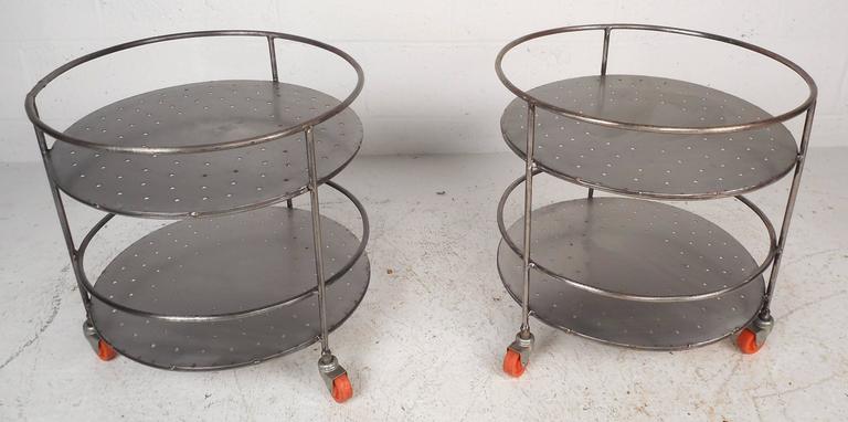 Vintage Industrial Two-Tier Circular Metal Rolling Cart at 1stDibs