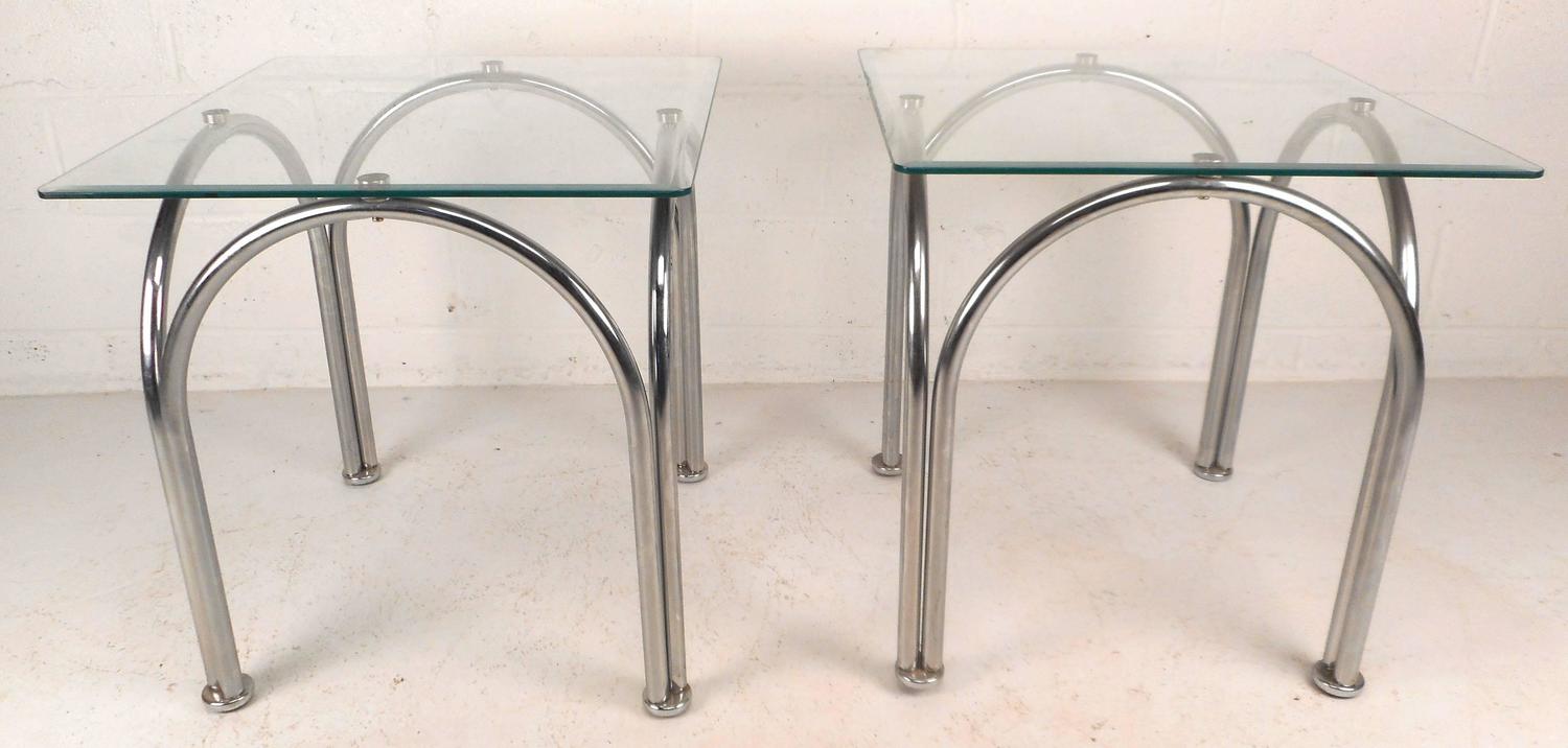 Mid-Century Modern Glass and Chrome End Tables For Sale at 1stdibs