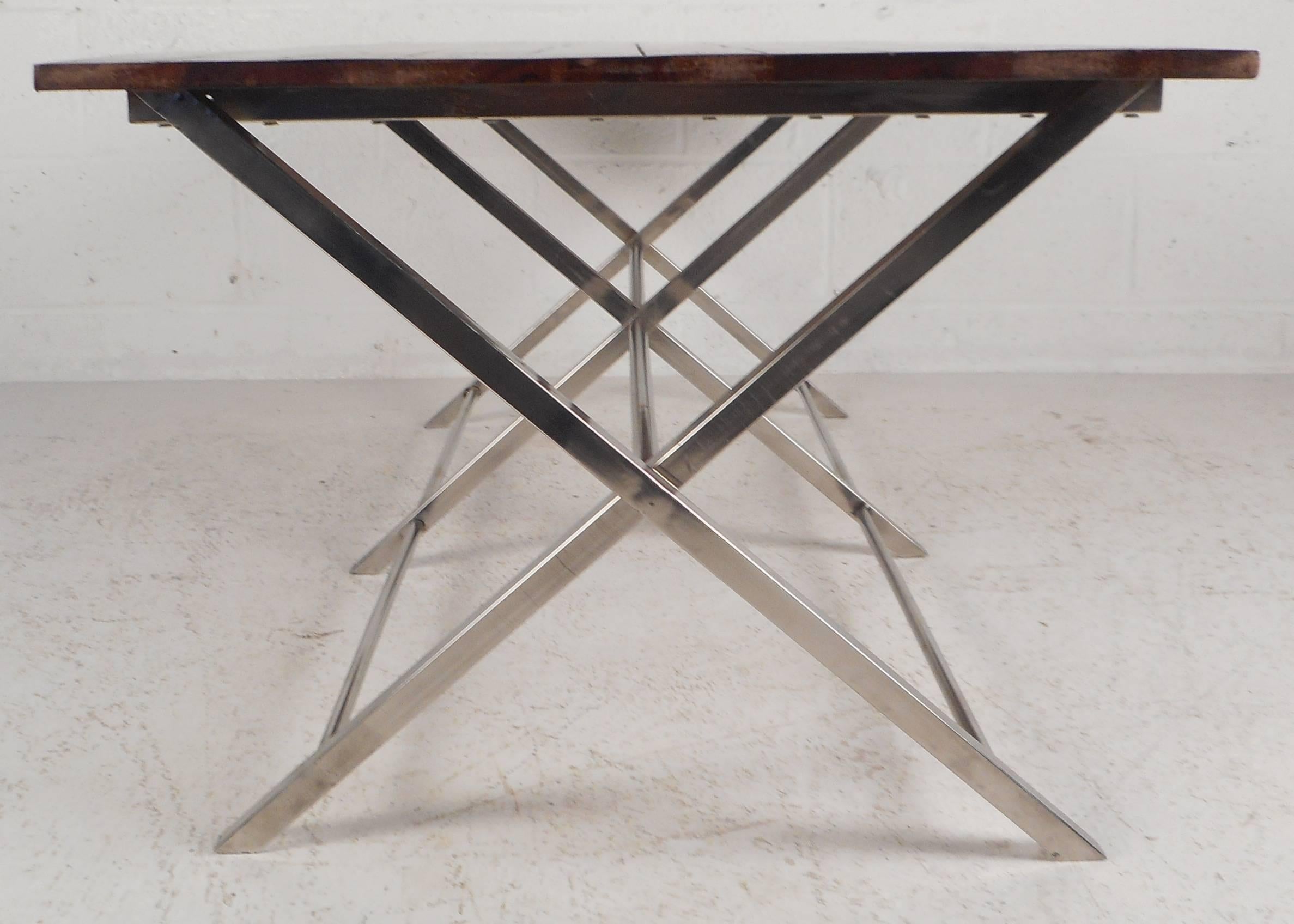 Unique Mid-Century Modern Folding Coffee Table with Chrome "X" Base For ...
