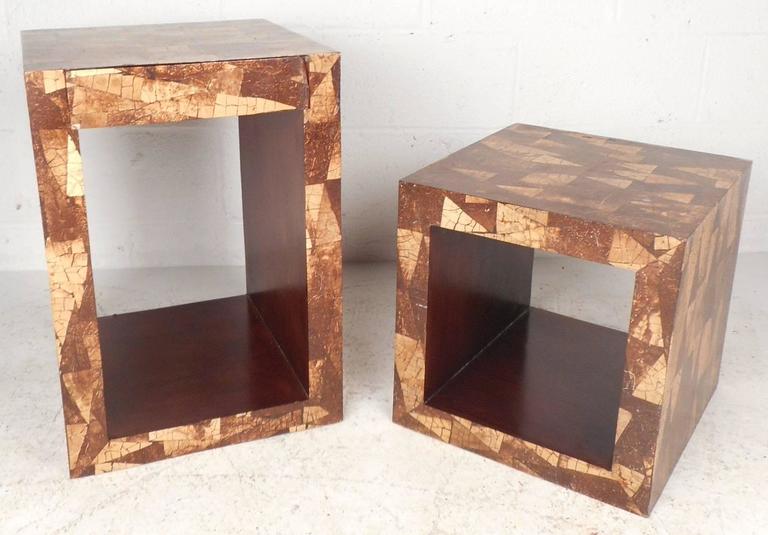 Mid-Century Modern Augousti Style Coconut Shell Inlay End Tables For ...