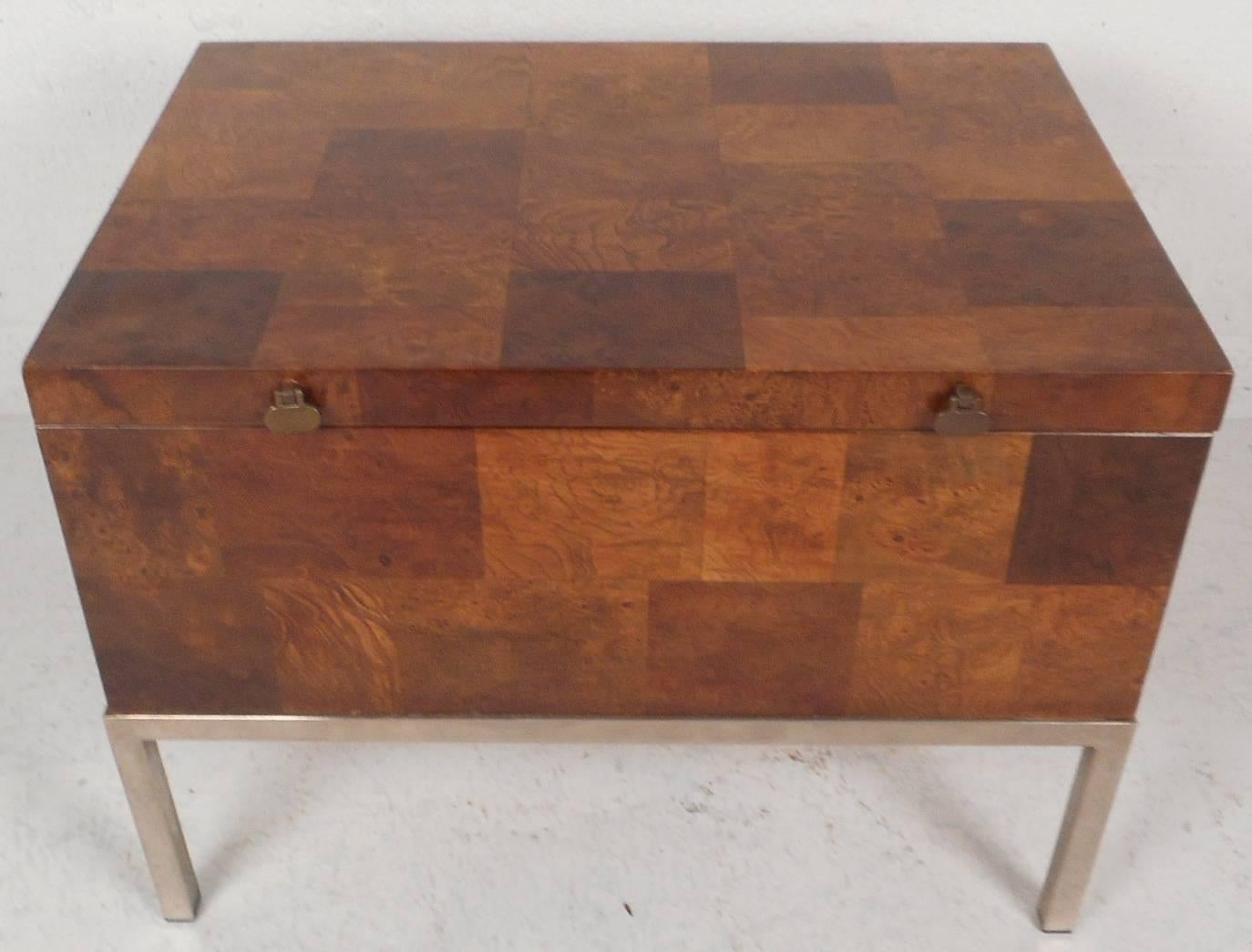 Mid-Century Modern Burl Storage Box with Chrome Base by Lane Furniture ...