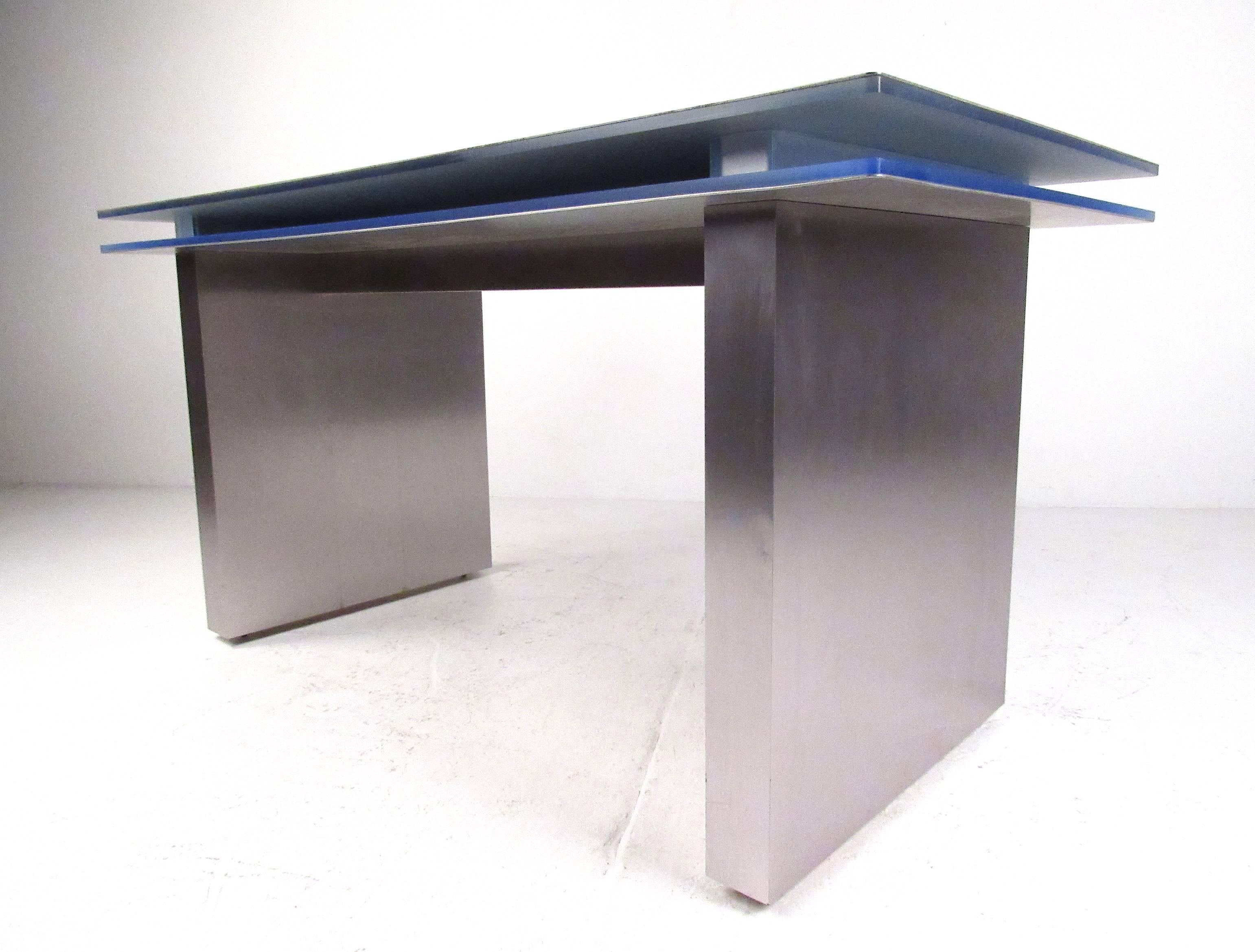 Modern Floating Top Aluminum and Lucite Desk For Sale at 1stDibs