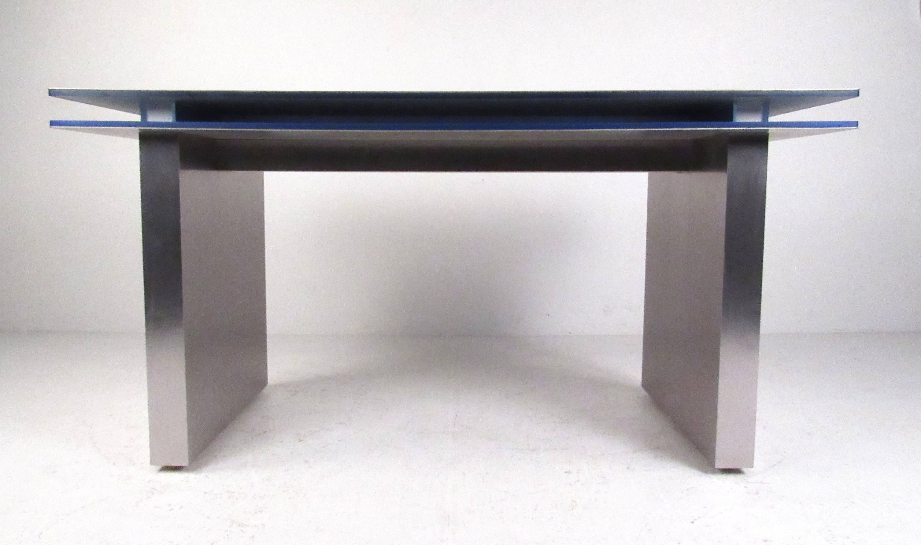 Modern Floating Top Aluminum and Lucite Desk For Sale at 1stDibs